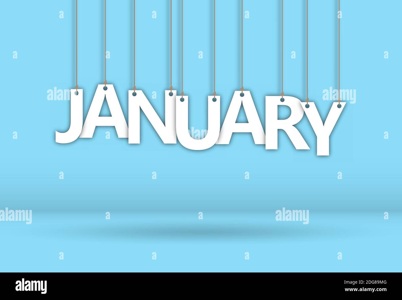 JANUARY. The word consists of letters hanging on a rope. Stock vector ...