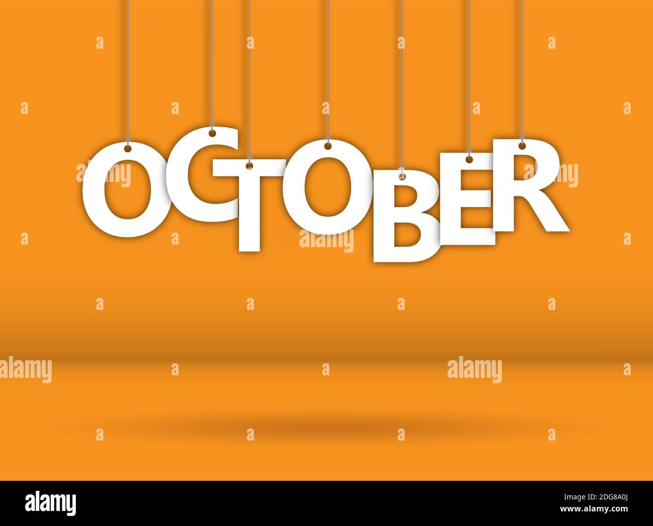 OCTOBER. The word consists of letters hanging on a rope. Stock vector ...