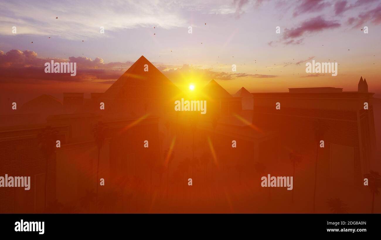 Amazing Sunrise over the Great Pyramids at Giza, Cairo, Egypt Stock ...