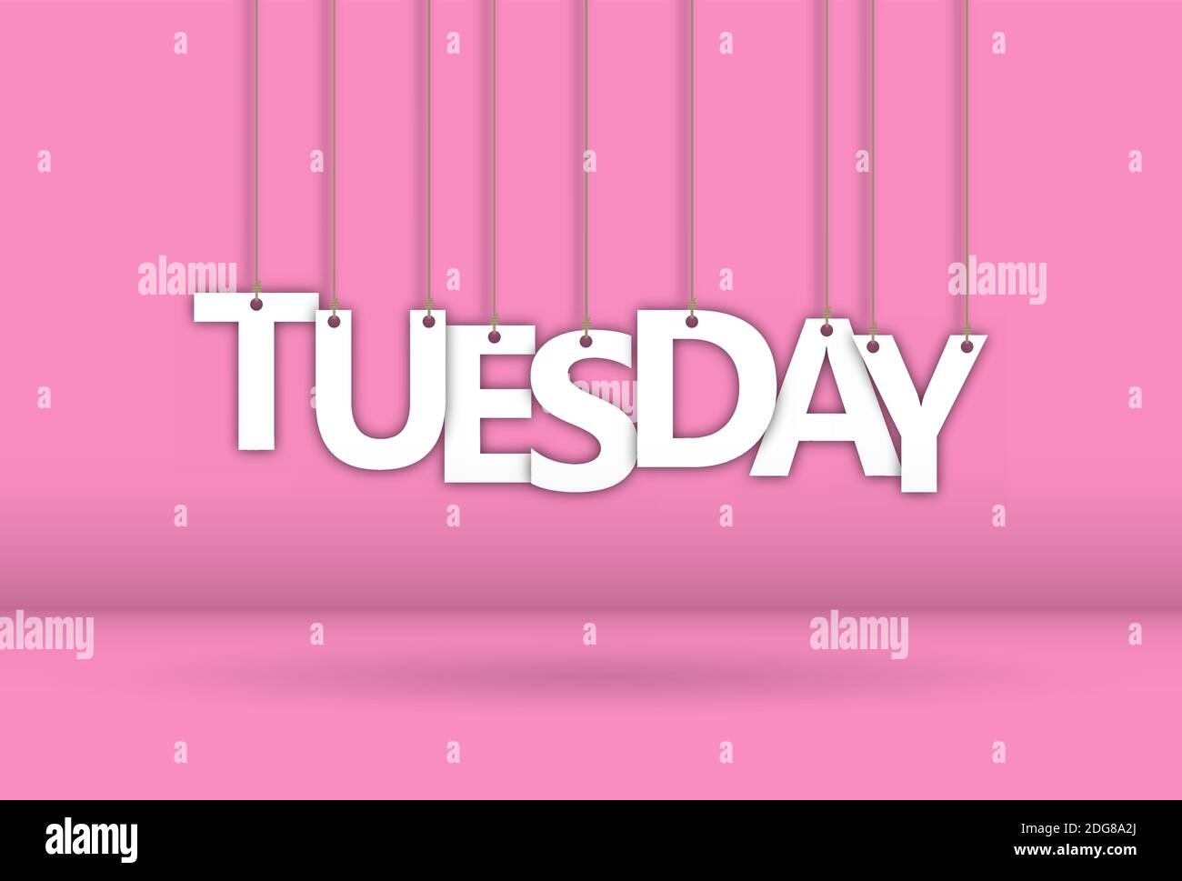 TUESDAY. The word consists of letters hanging on a rope. Stock vector ...