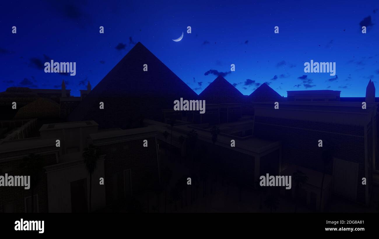 The Great Pyramids at Giza against starry sky, Cairo Egypt Stock Photo ...