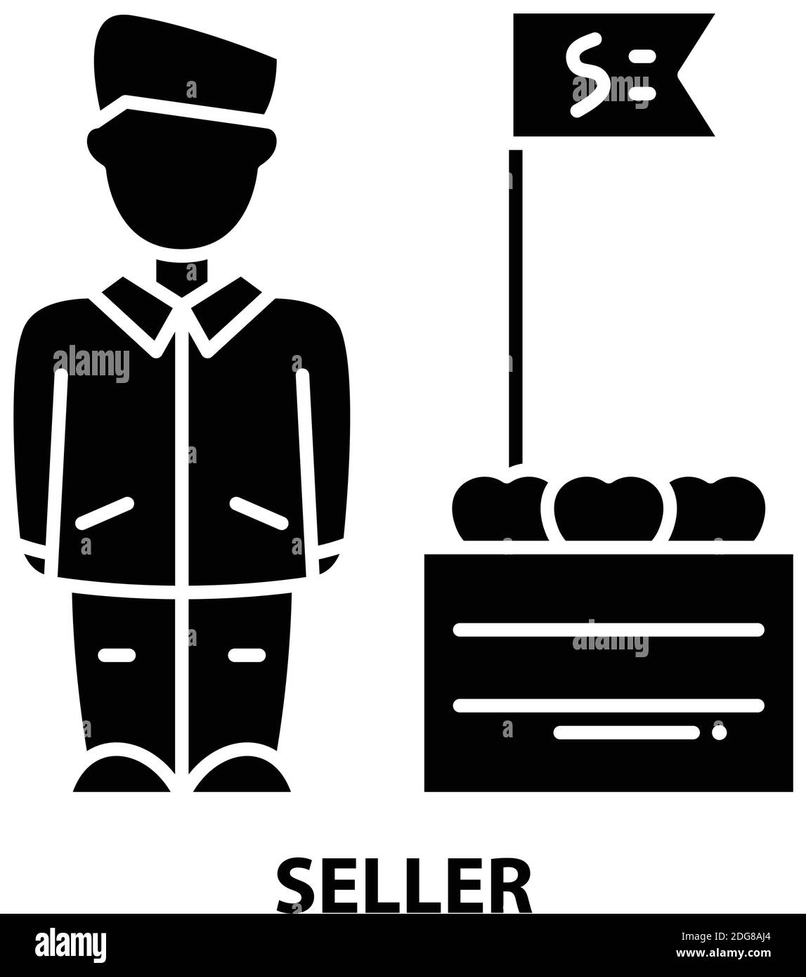 seller icon, black vector sign with editable strokes, concept ...