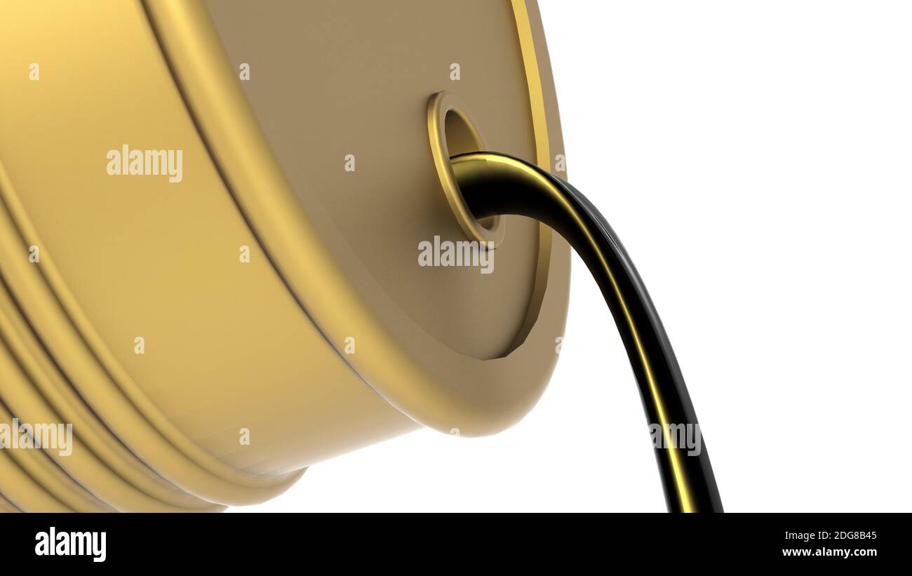 Crude oil flow out from golden barrel, 3D rendering Stock Photo - Alamy