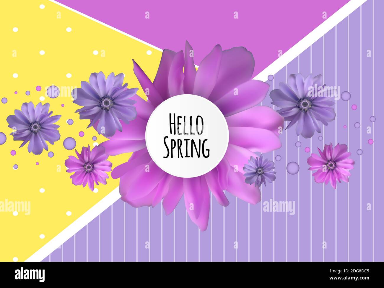 Hello Spring Banner Greetings Design Background with Colorful Flower ...