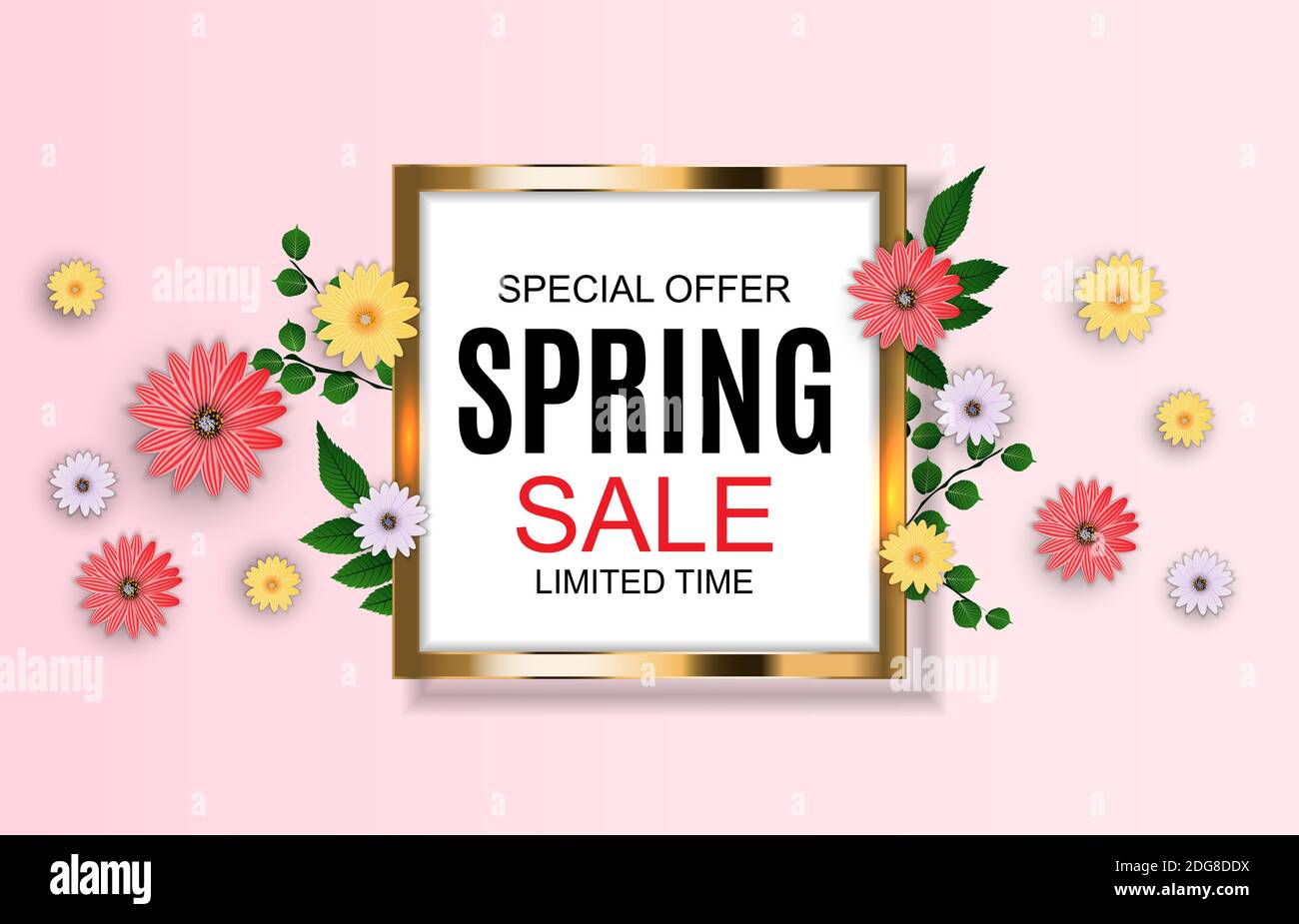 Spring Sale Cute Background with Colorful Flower Elements. Illustration ...