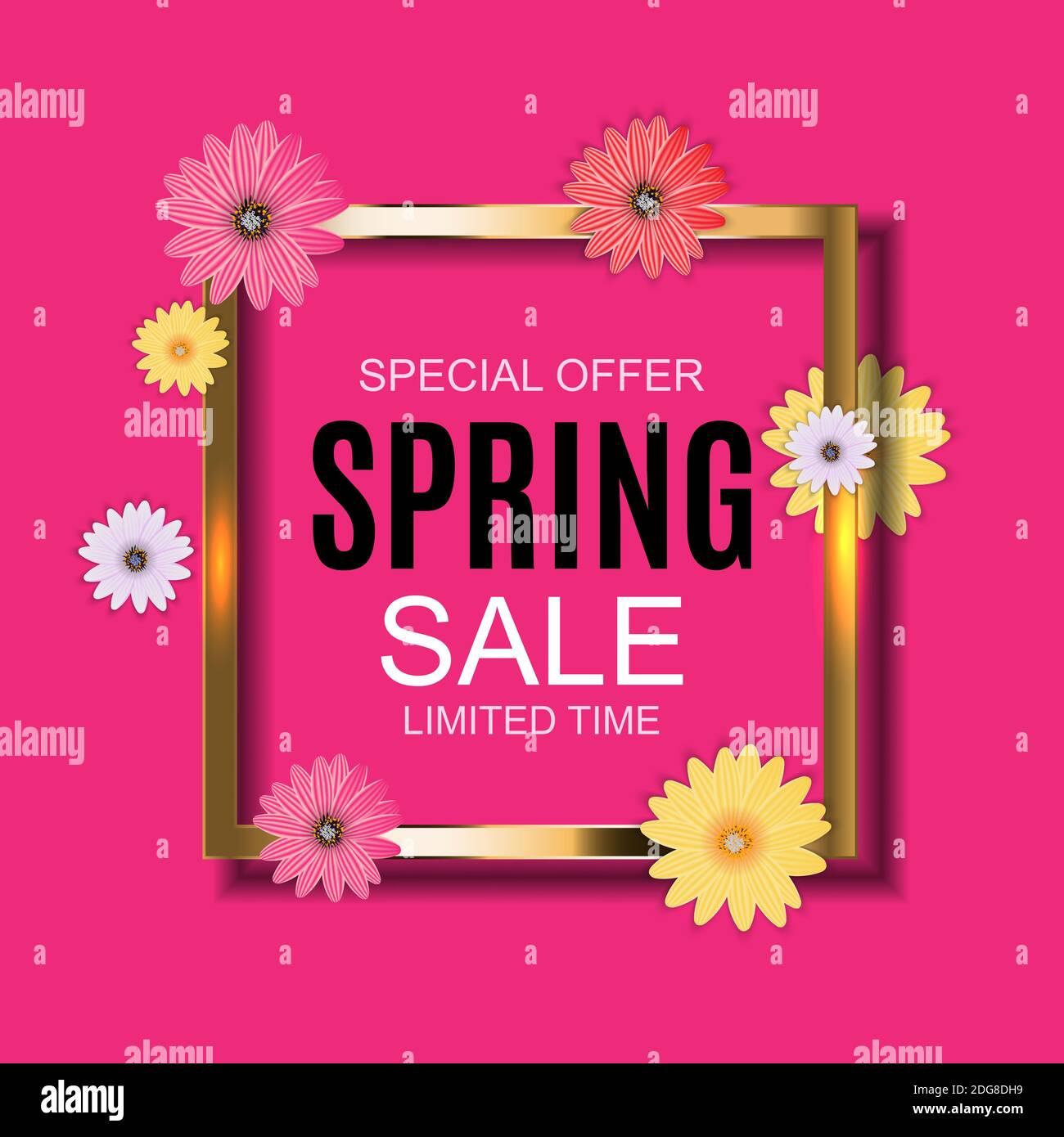 Spring Sale Cute Background with Colorful Flower Elements. Illustration ...