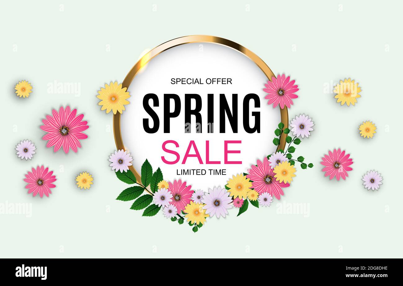 Spring Sale Cute Background with Colorful Flower Elements. Illustration ...