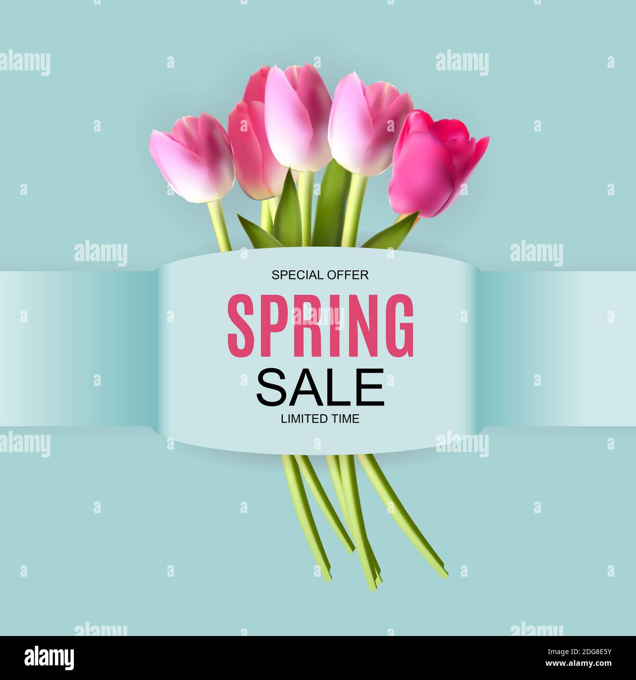 Spring Sale Cute Background with Colorful Flower Elements. Illustration ...