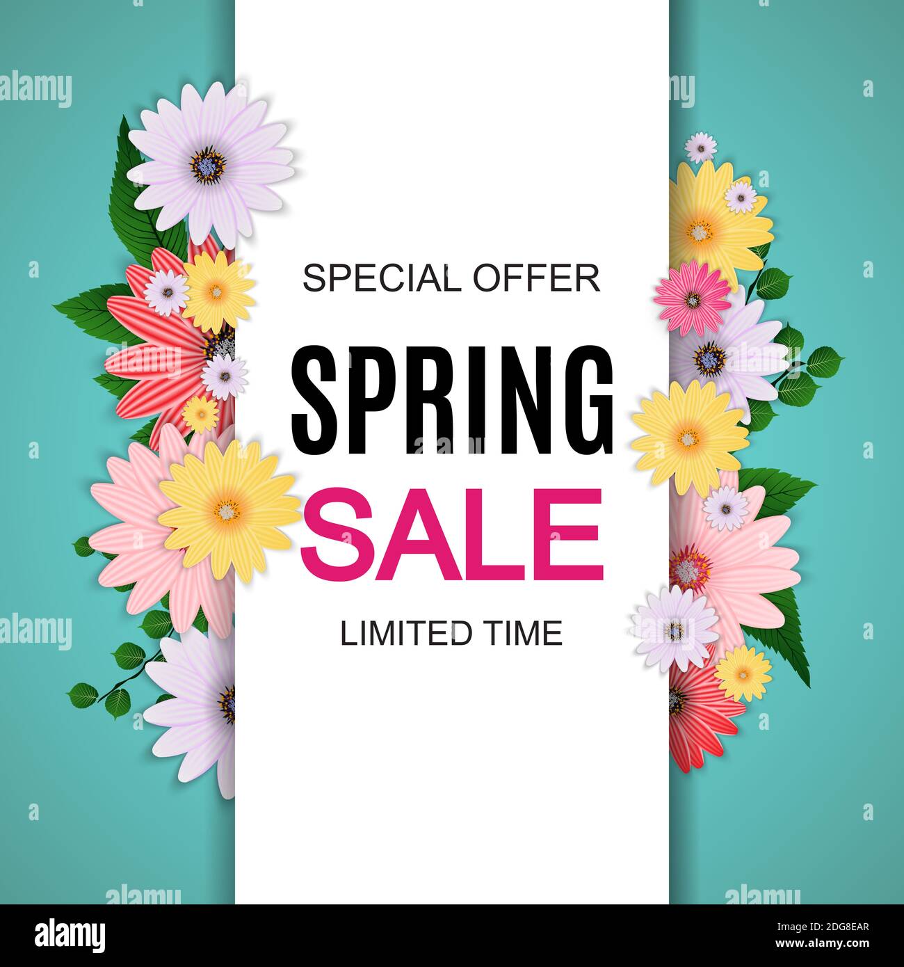 Spring Sale Cute Background with Colorful Flower Elements. Illustration ...