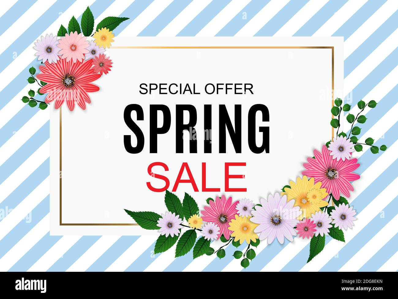 Spring Sale Cute Background with Colorful Flower Elements. Illustration ...