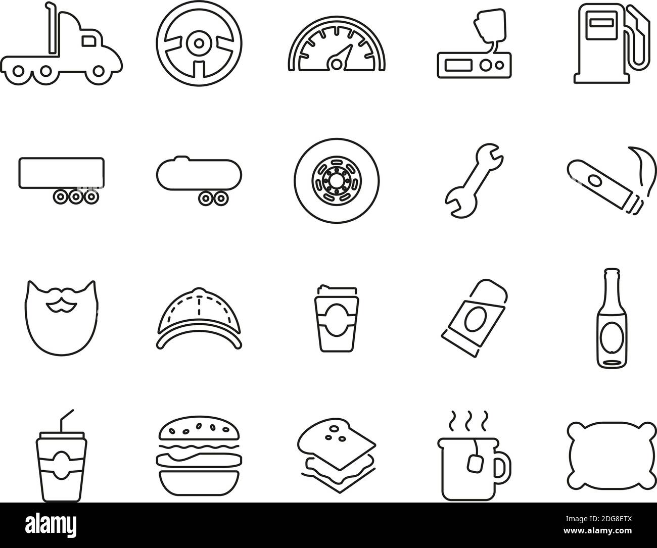 Truck Driver Icons Black & White Thin Line Set Big Stock Vector Image ...