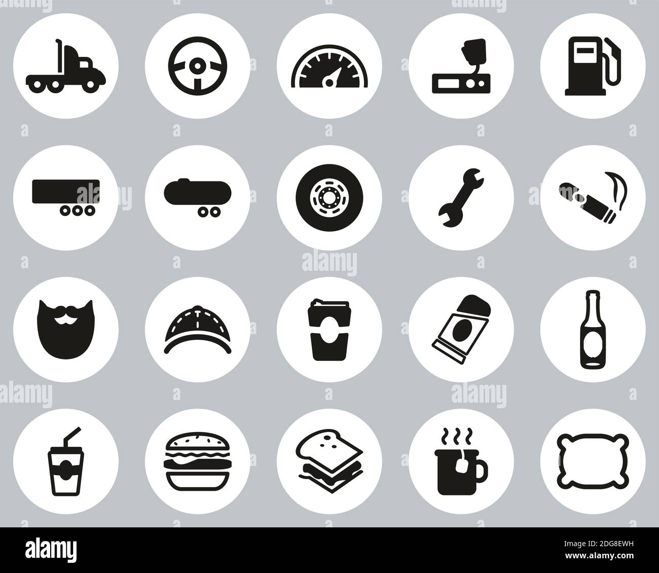 Truck Driver Icons Black & White Flat Design Circle Set Big Stock ...