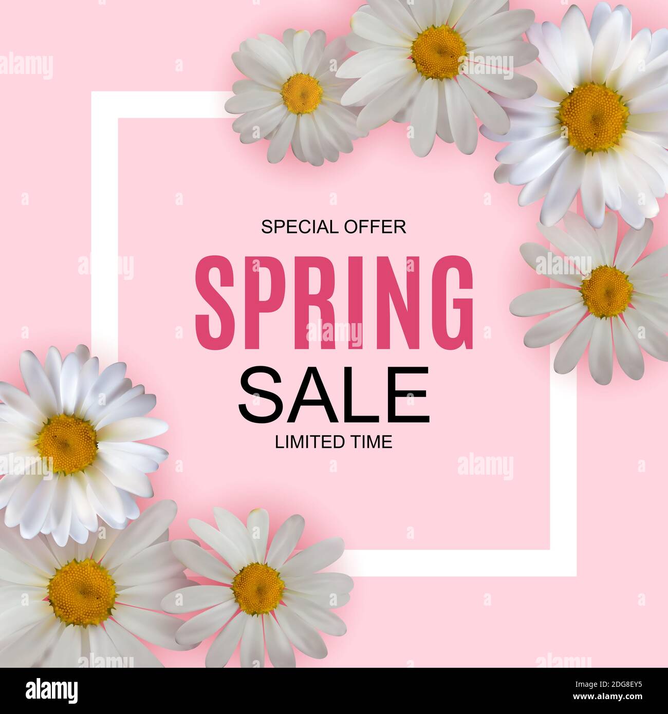 Spring Sale Cute Background with Colorful Flower Elements. Illustration ...