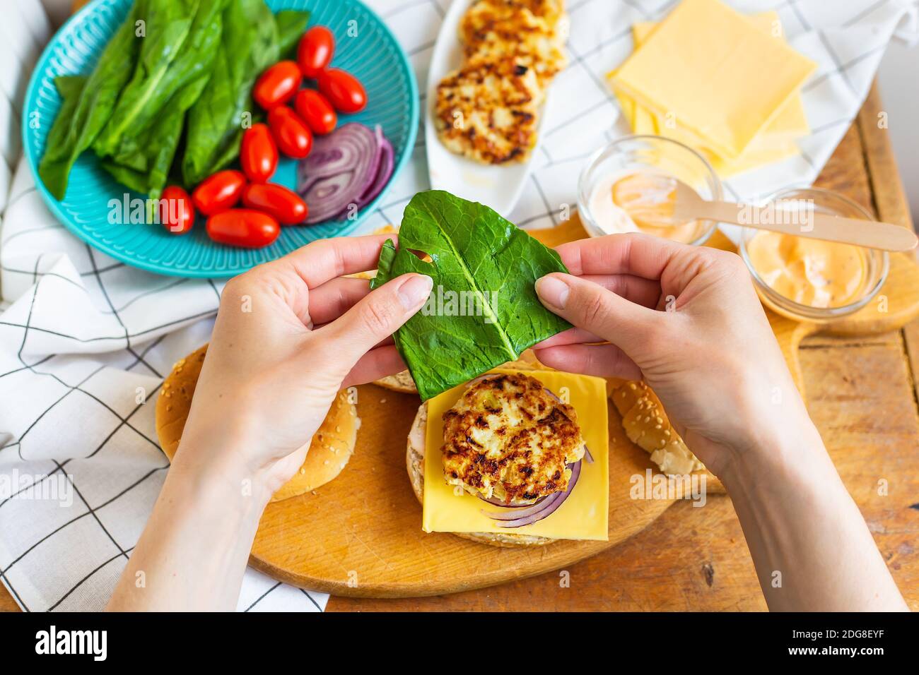 Preparation of all the ingredients for making a burger - bun, cutlet ...