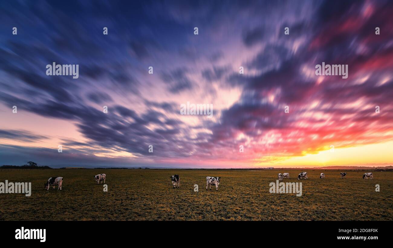 Sunset at the Farm Stock Photo - Alamy