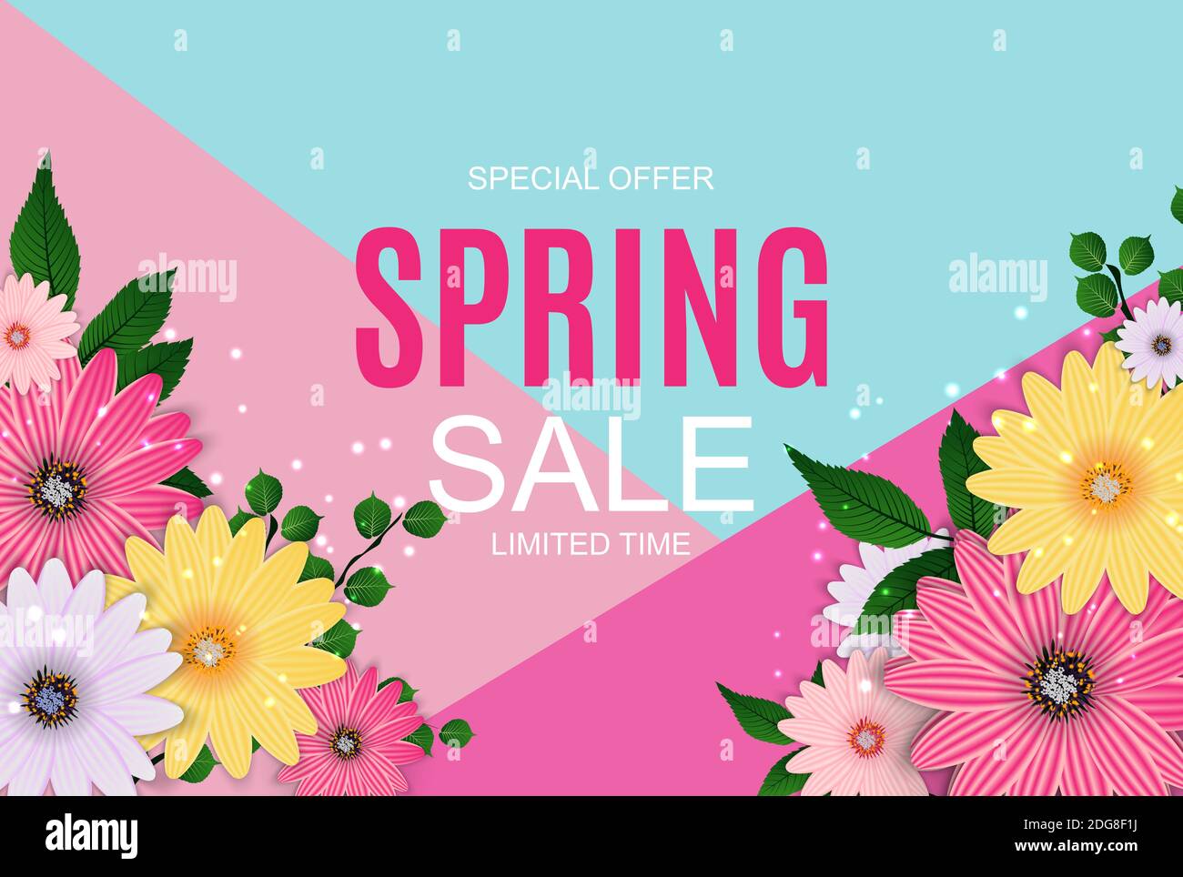 Spring Sale Cute Background with Colorful Flower Elements. Illustration ...