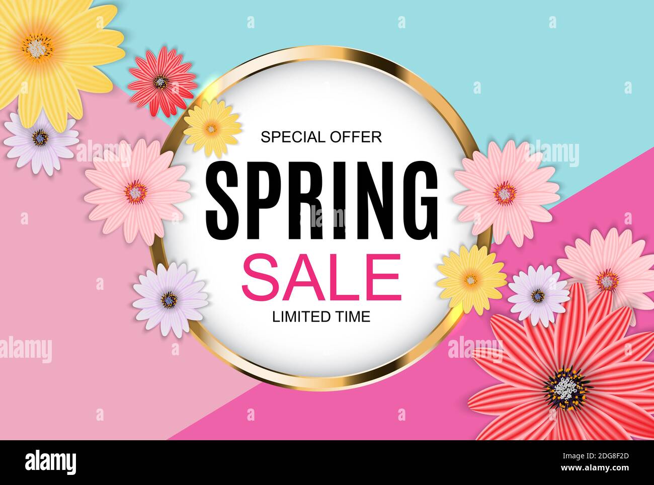 Spring Sale Cute Background with Colorful Flower Elements. Illustration ...
