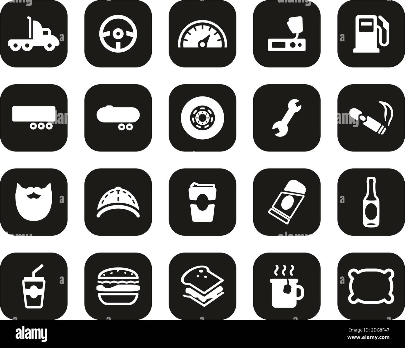 Truck Driver Icons White On Black Flat Design Set Big Stock Vector ...
