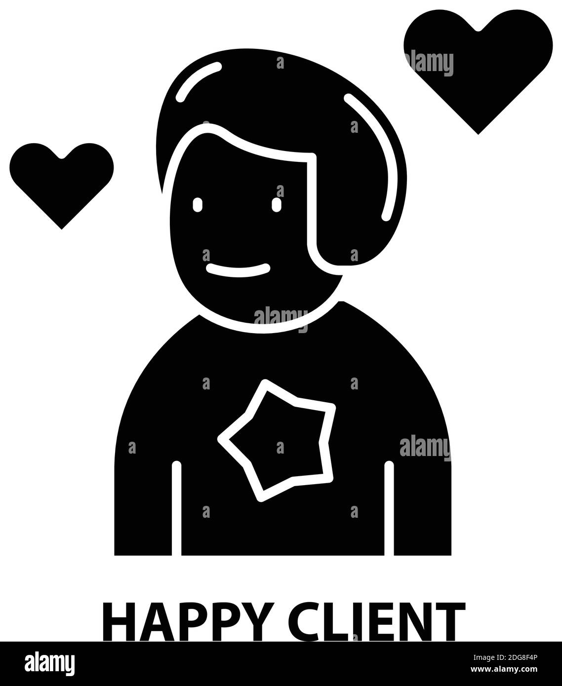 happy client icon, black vector sign with editable strokes, concept ...