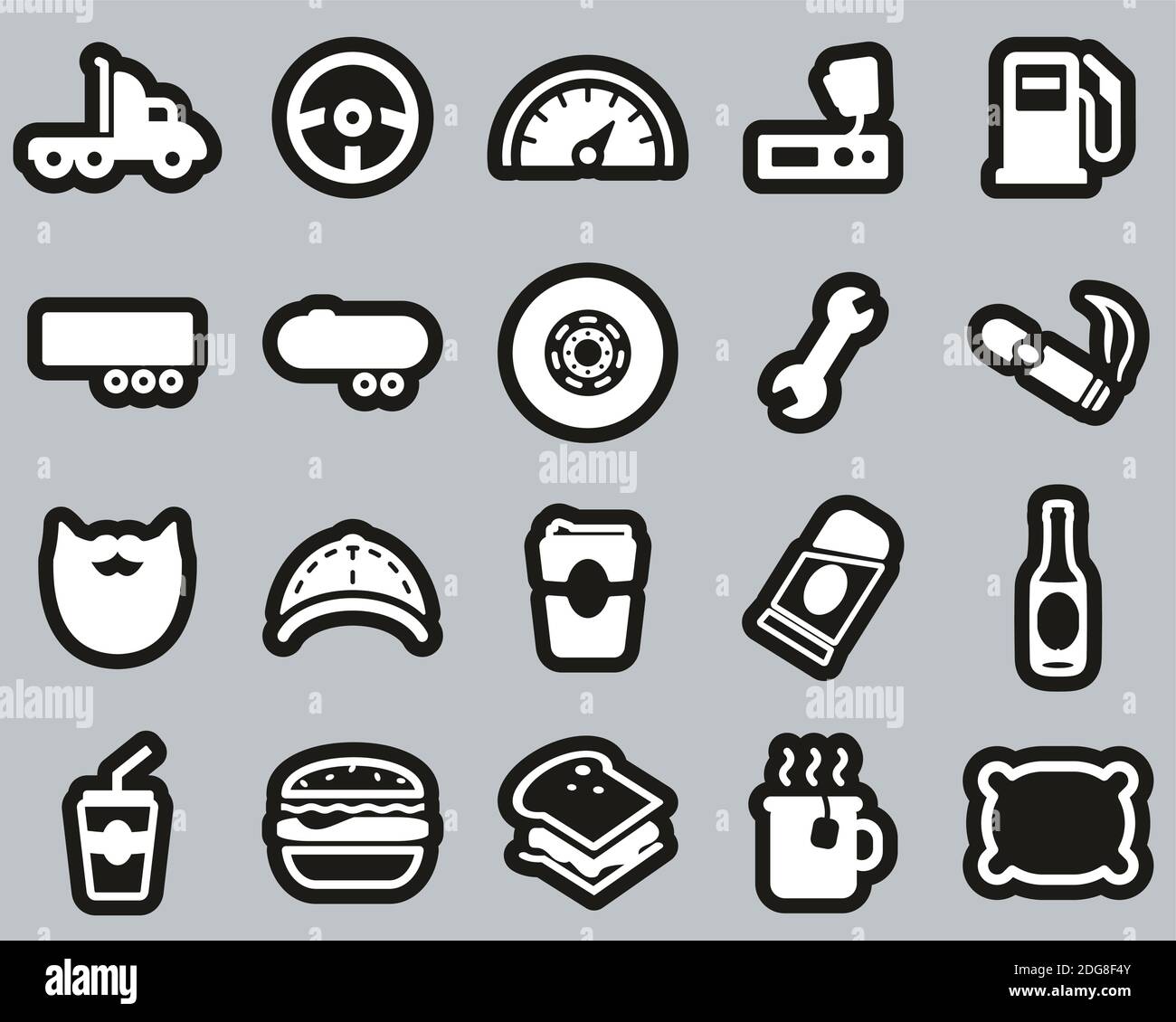 Truck Driver Icons White On Black Sticker Set Big Stock Vector Image ...