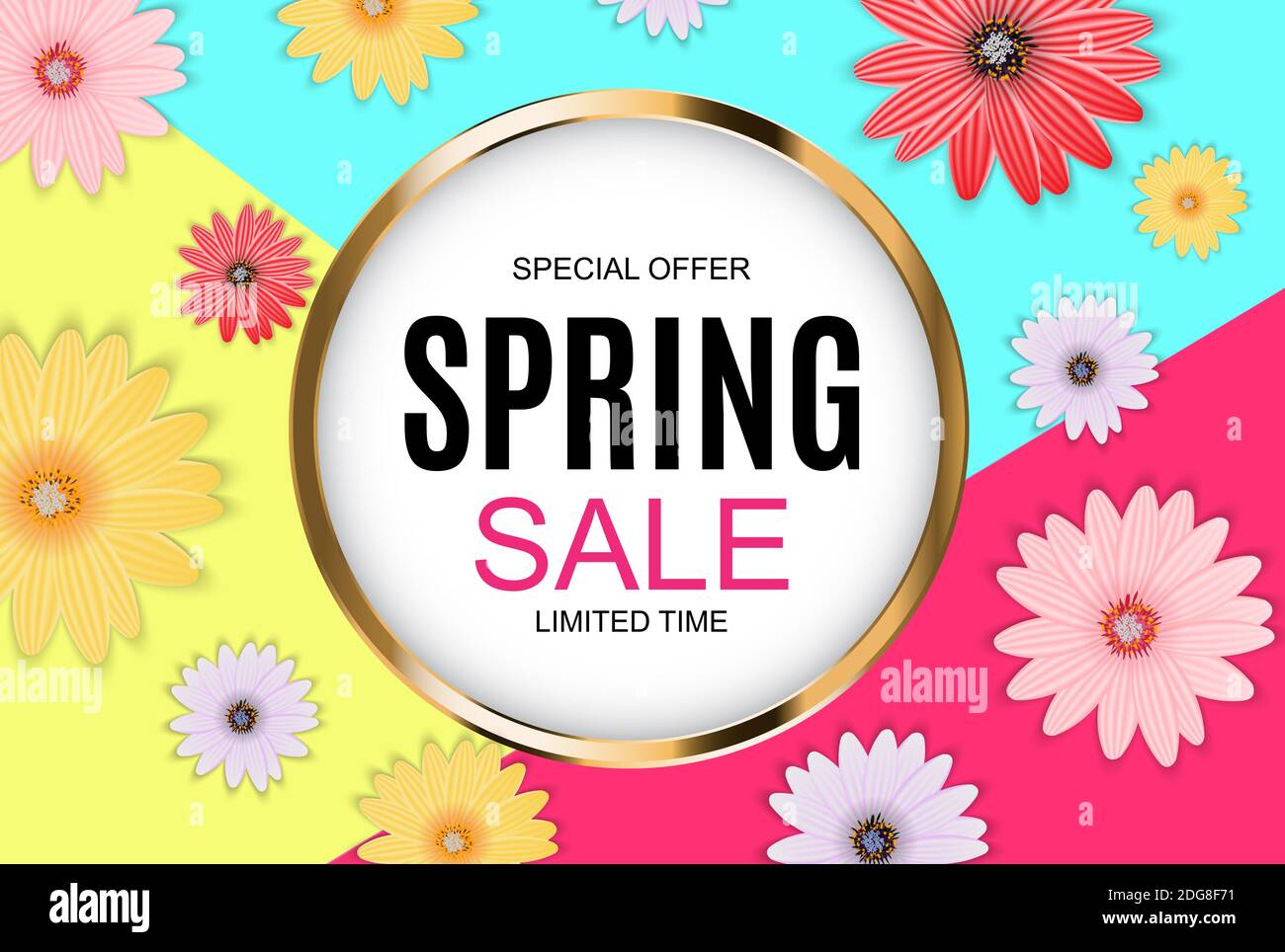 Spring Sale Cute Background with Colorful Flower Elements. Illustration ...