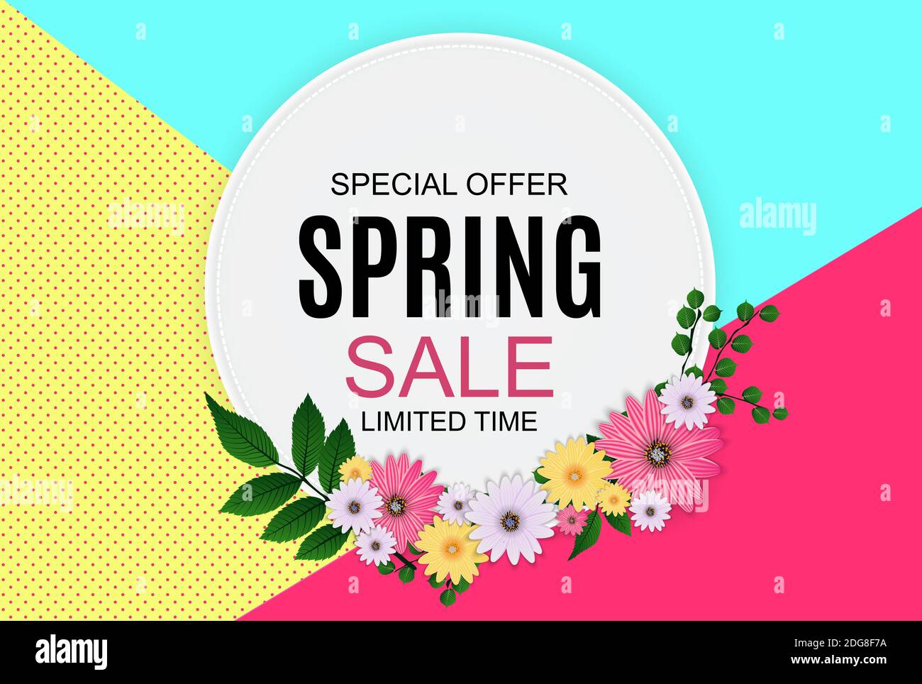 Spring Sale Cute Background with Colorful Flower Elements. Illustration ...