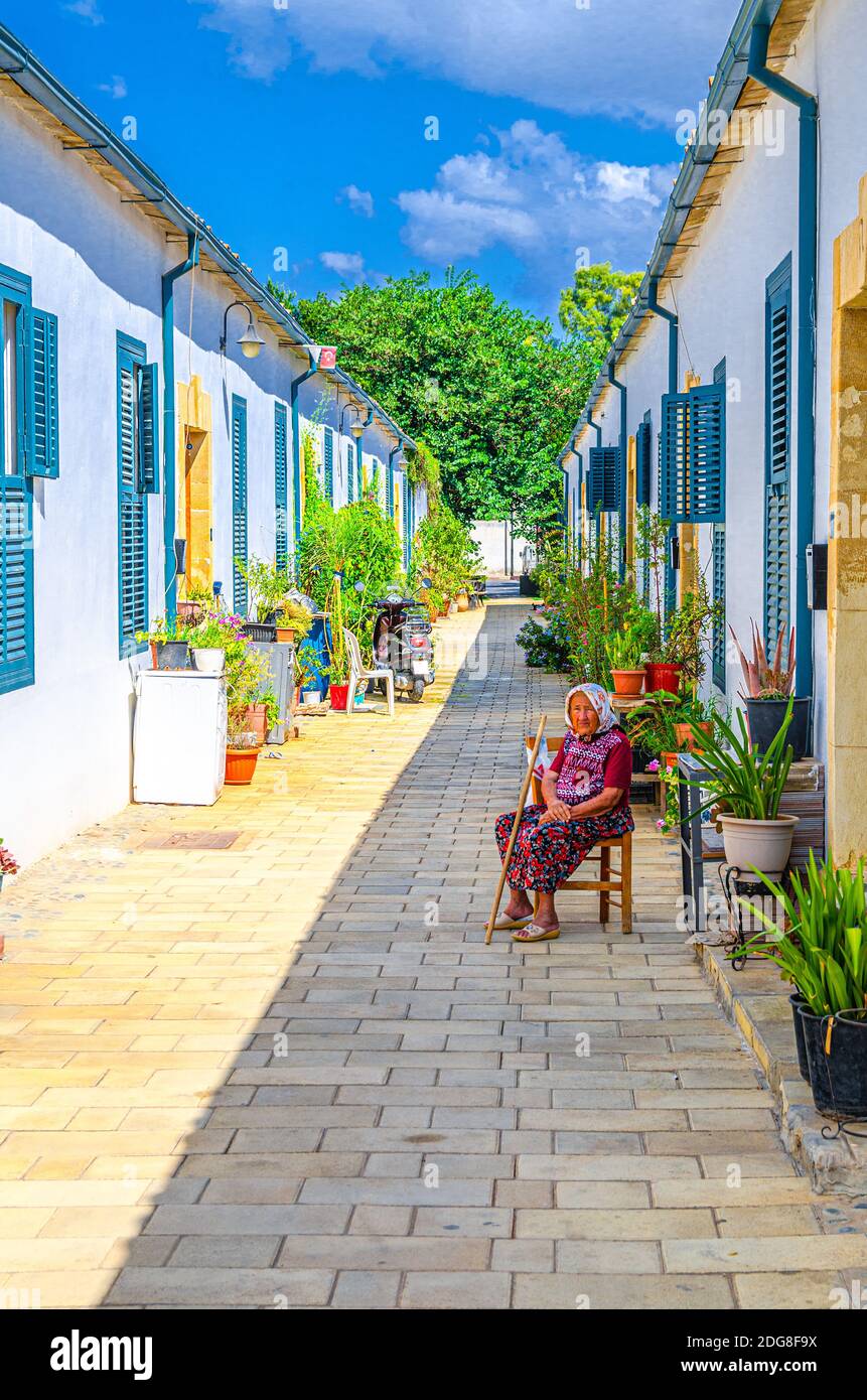 North Nicosia, Cyprus, September 24, 2017: old turkish woman is sitting ...