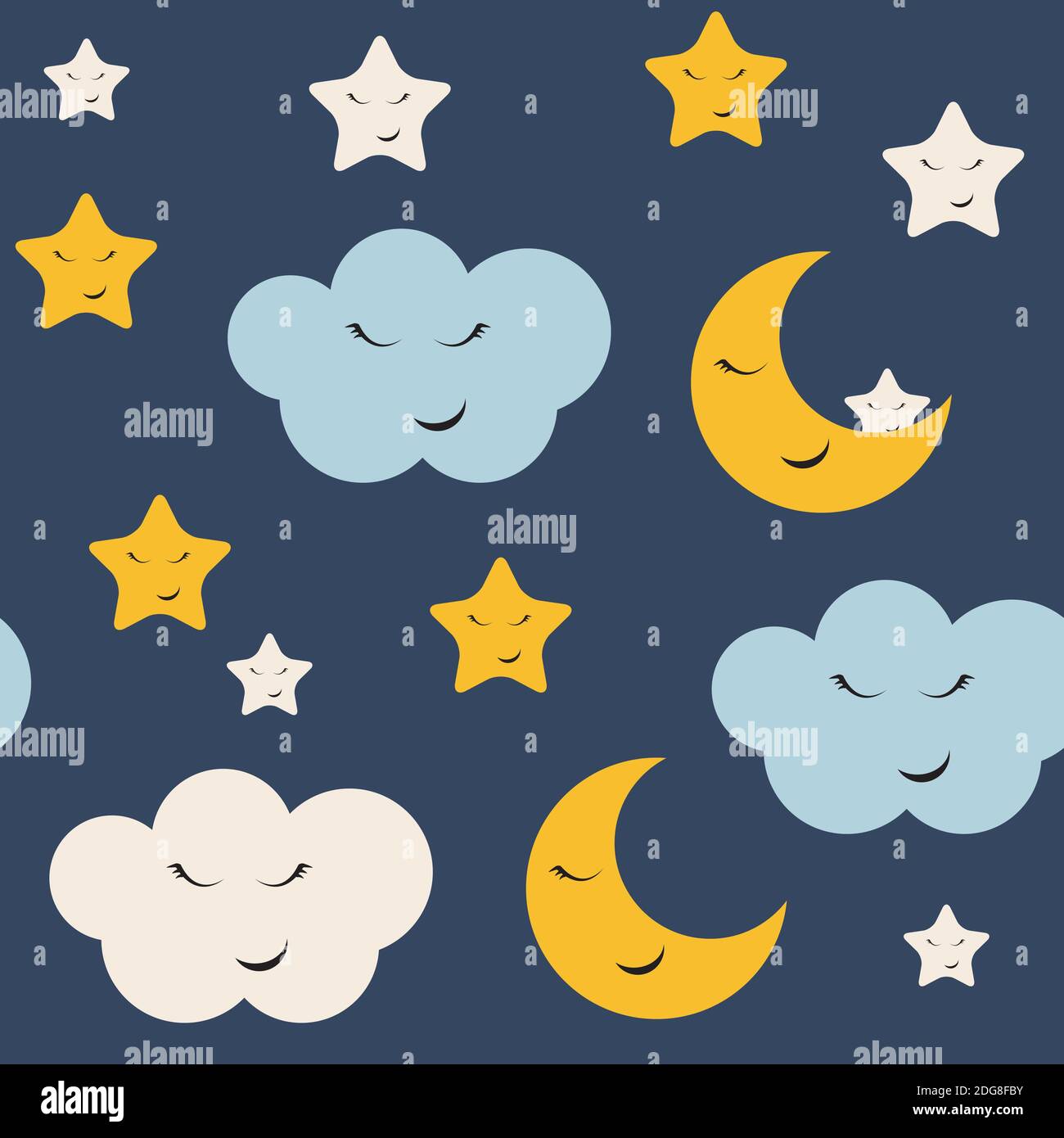 Cute Star, Cloud and Moon Seamless Pattern Background Illustration ...