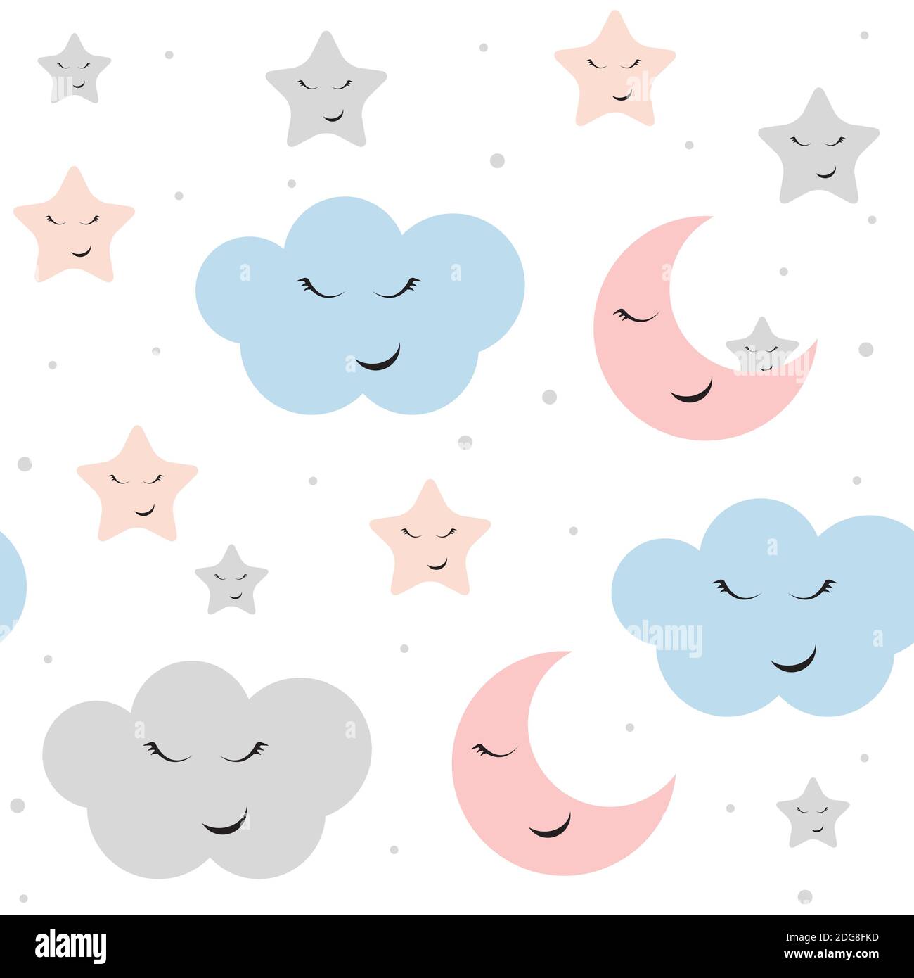 Cute Star, Cloud and Moon Seamless Pattern Background Illustration ...
