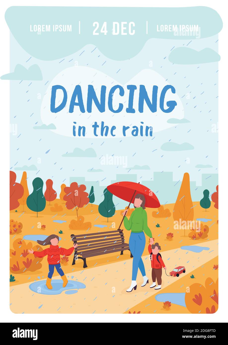 Dancing in rain poster flat vector template Stock Vector Image & Art ...