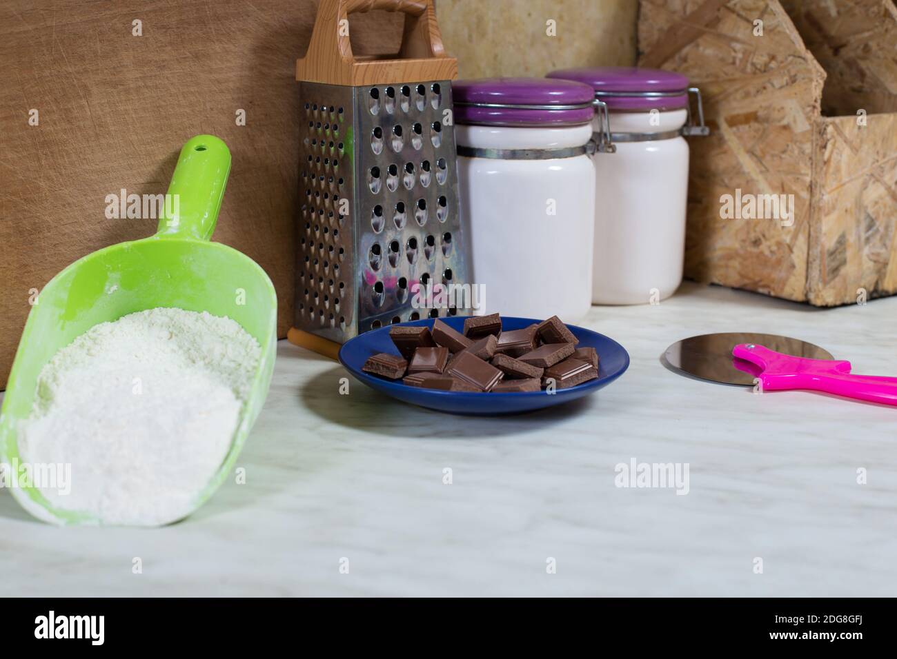 Kitchen stuff prepared for baking in lifestyle kitchen Stock Photo - Alamy