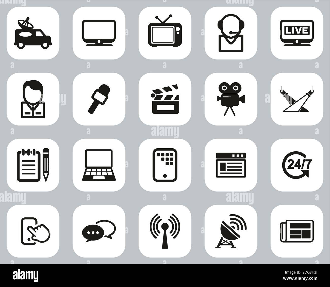 TV Station Icons Black & White Flat Design Set Big Stock Vector Image ...