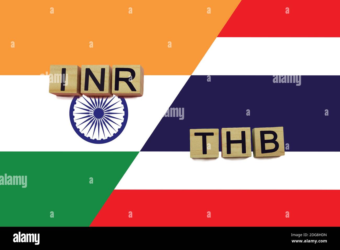 India and Thailand currencies codes on national flags background ...