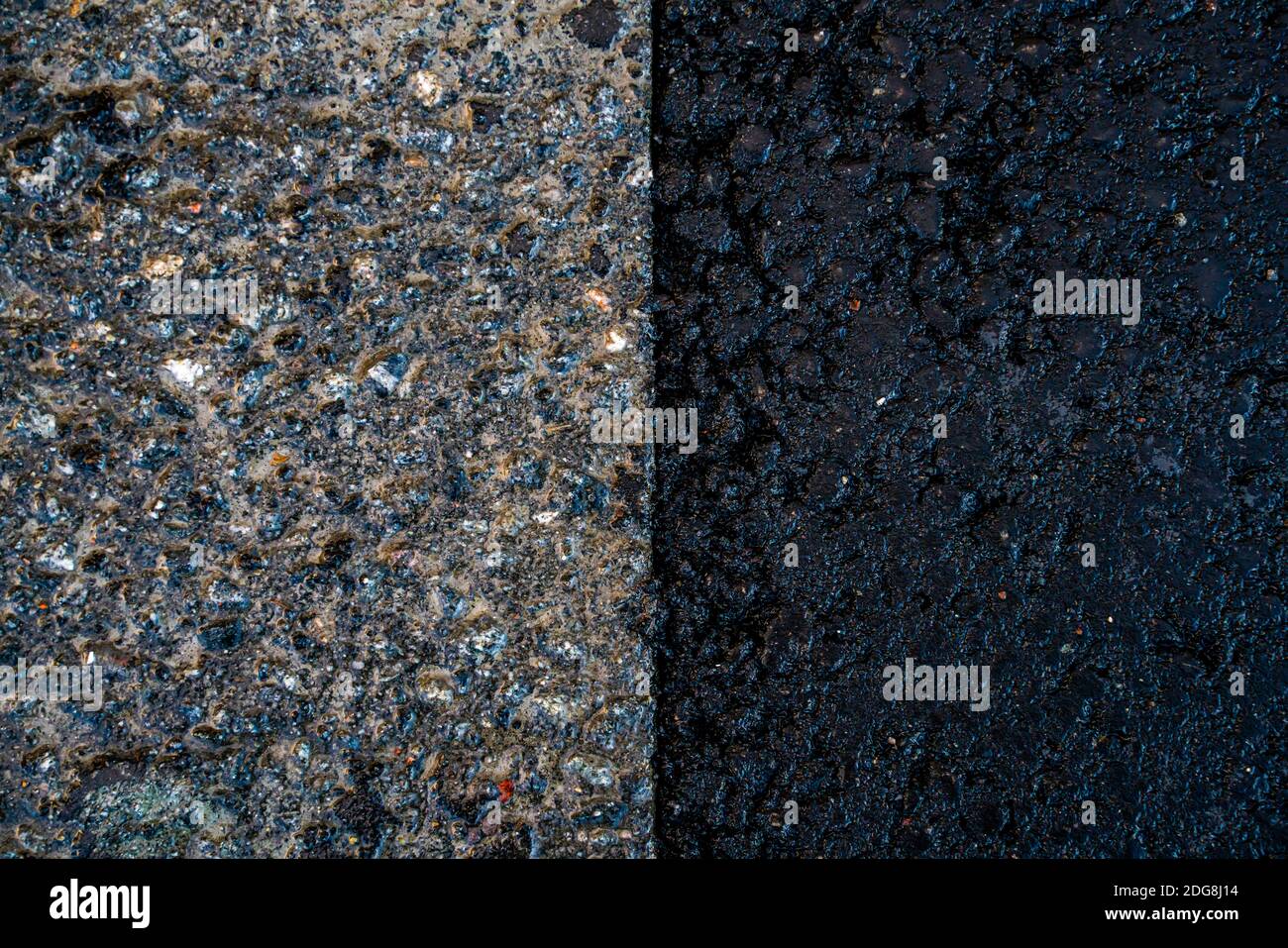 Junction point between old and new asphalt on a road Stock Photo - Alamy