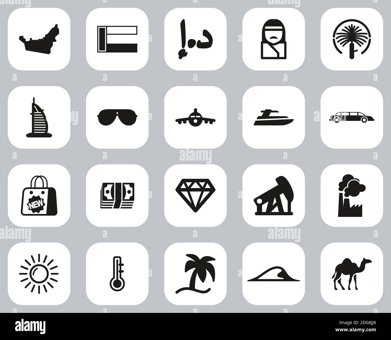 United Arab Emirates Country & Culture Icons Black & White Flat Design ...