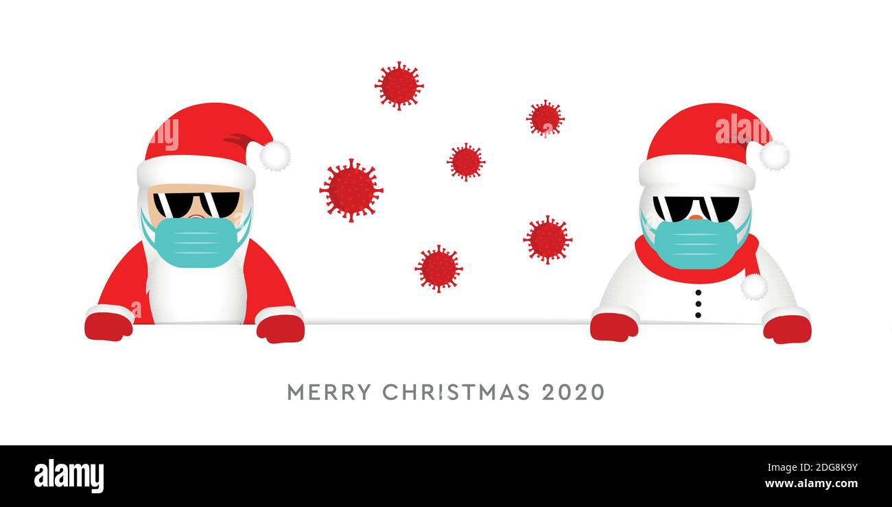 corona virus christmas 2020 design with cute santa claus and snowman ...