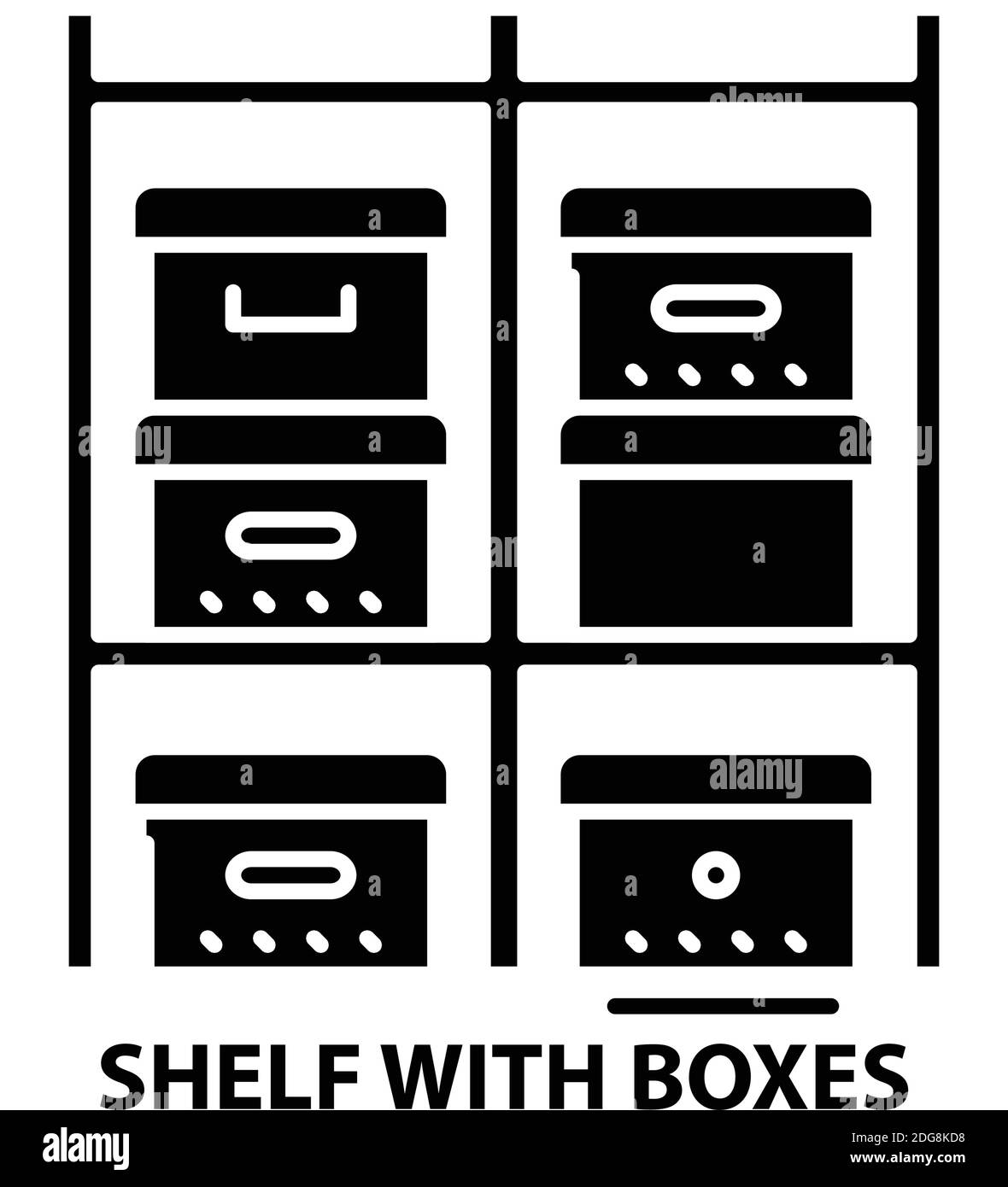 shelf with boxes icon, black vector sign with editable strokes, concept ...