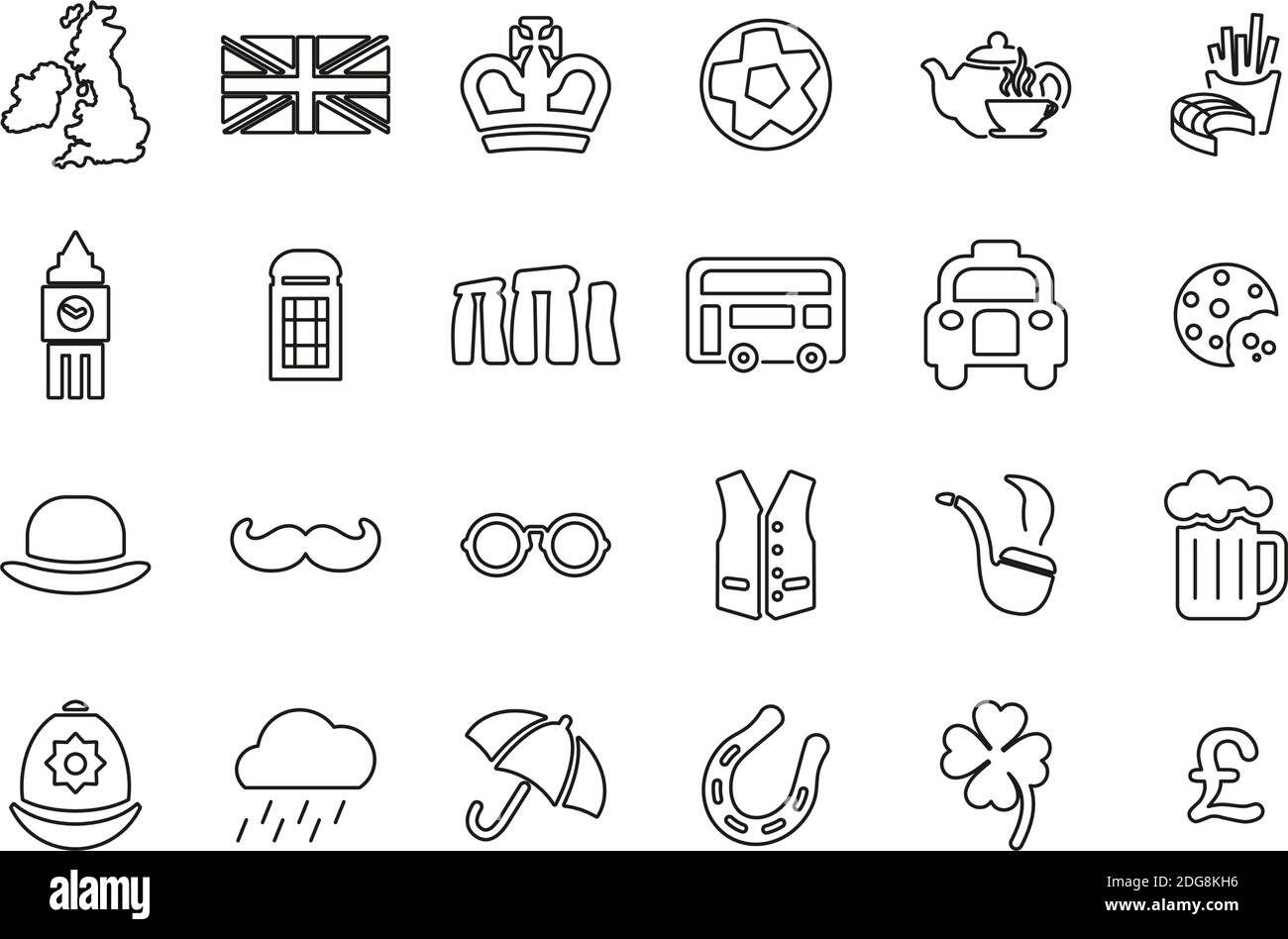 United Kingdom Country & Culture Icons Black & White Thin Line Set Big Stock Vector Image & Art ...