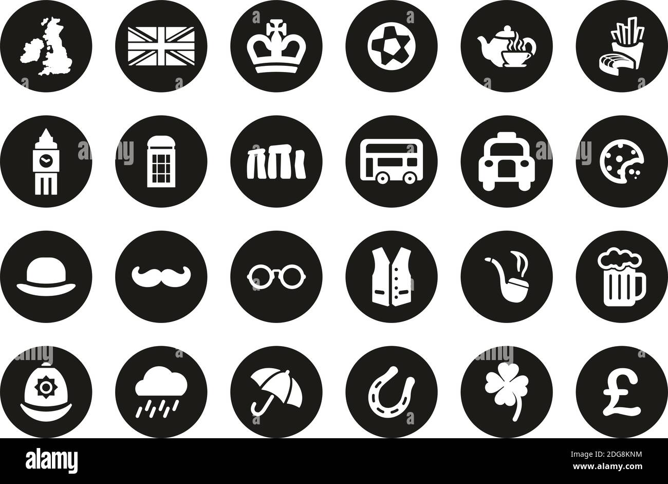 United Kingdom Country & Culture Icons White On Black Flat Design Circle Set Big Stock Vector ...