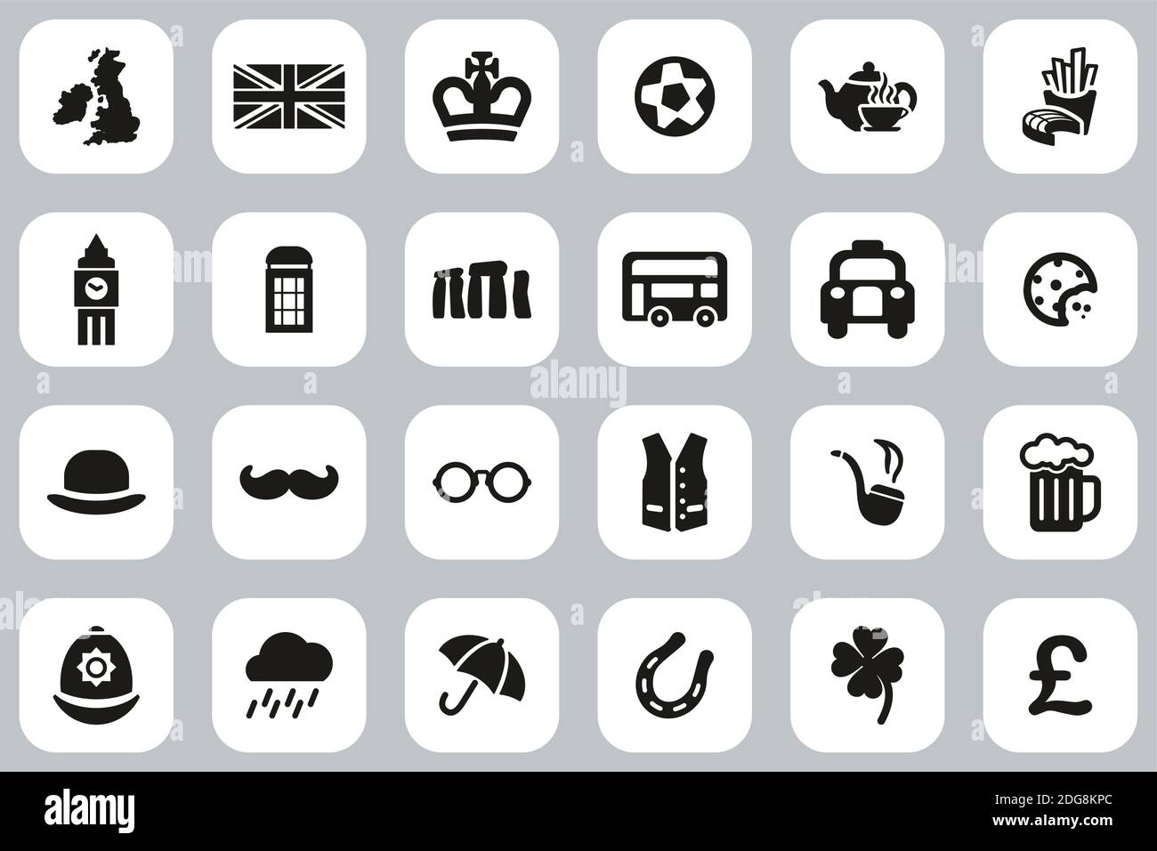 United Kingdom Country & Culture Icons Black & White Flat Design Set Big Stock Vector Image ...
