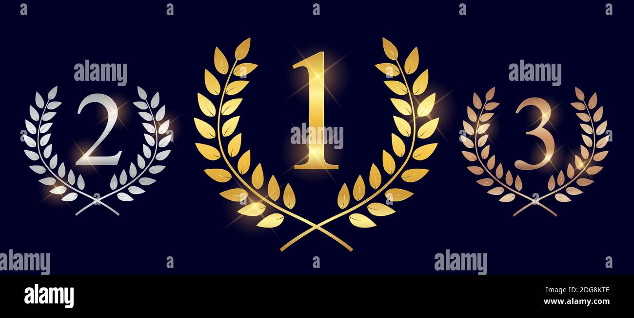 Golden, silver and bronze Award Laurel Wreat . Winner Leaf label ...