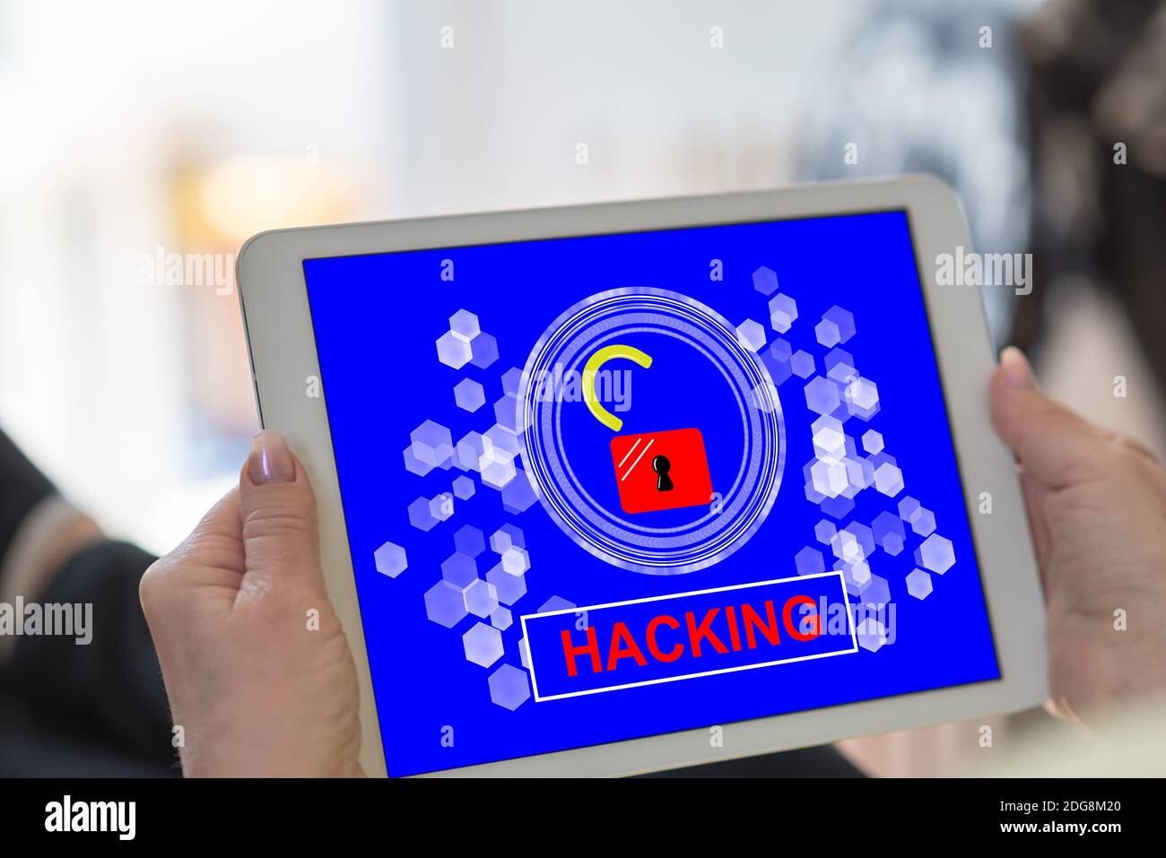Tablet screen displaying a hacking concept Stock Photo - Alamy
