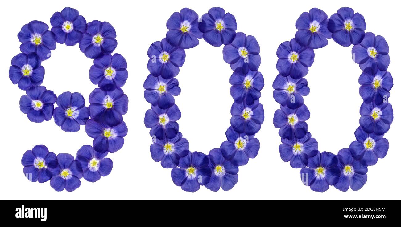 Arabic numeral 900, nine hundred, from blue flowers of flax, isolated ...