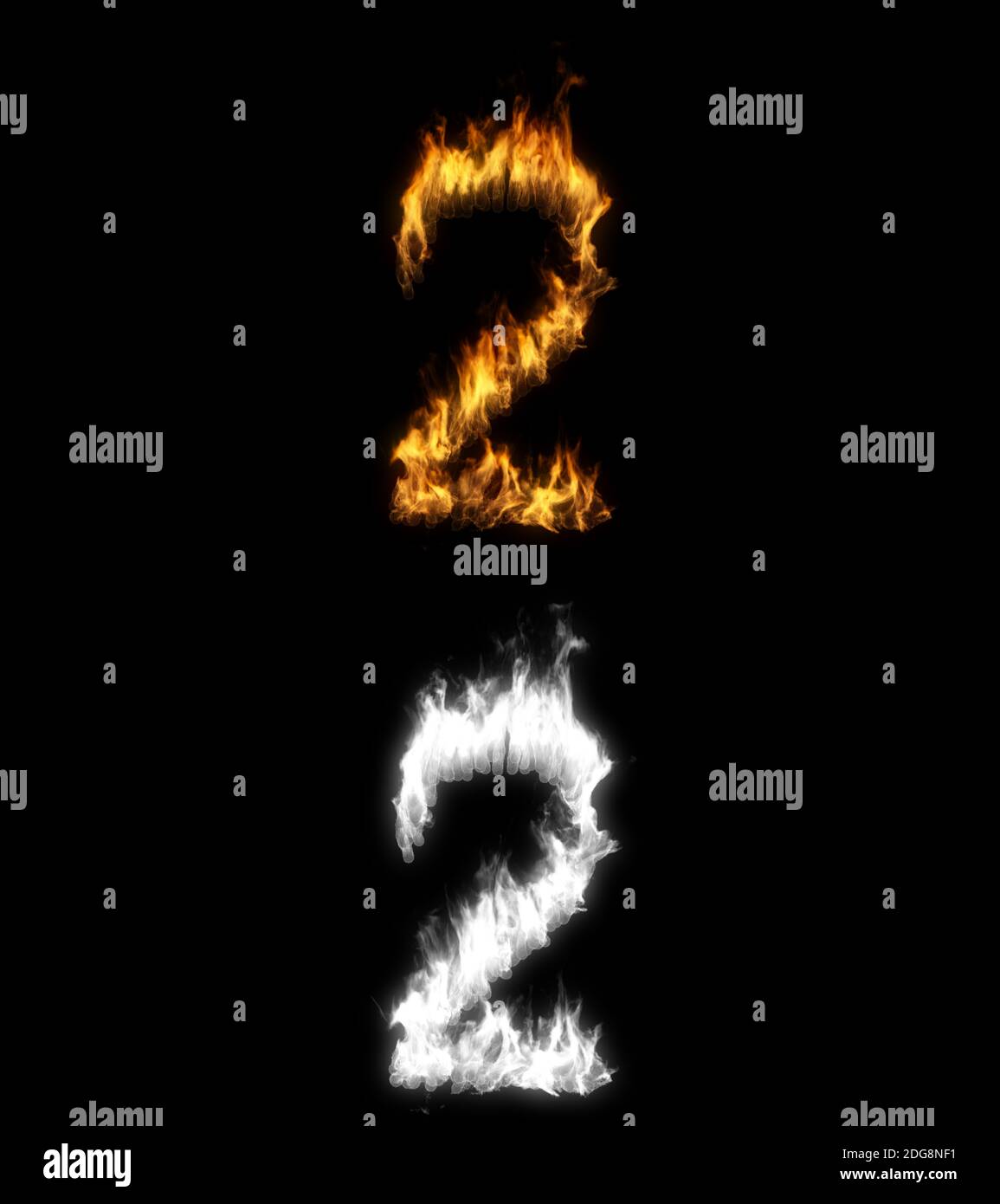 3D illustration of the number two on fire with alpha layer Stock Photo ...