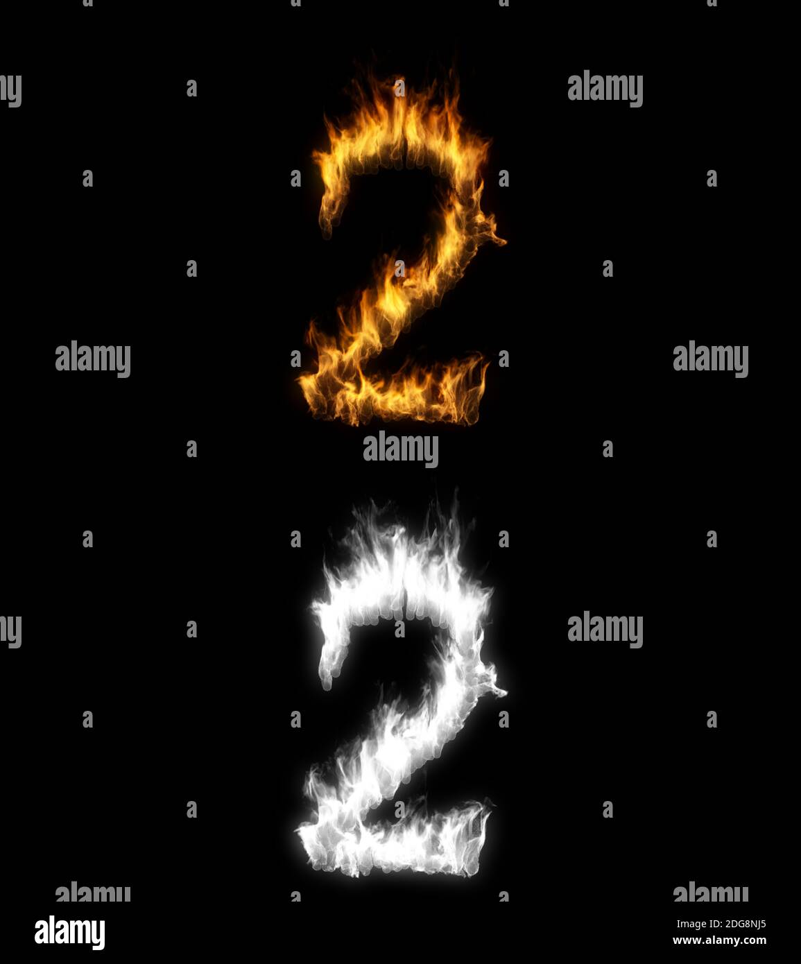 3D illustration of the number two on fire with alpha layer Stock Photo ...