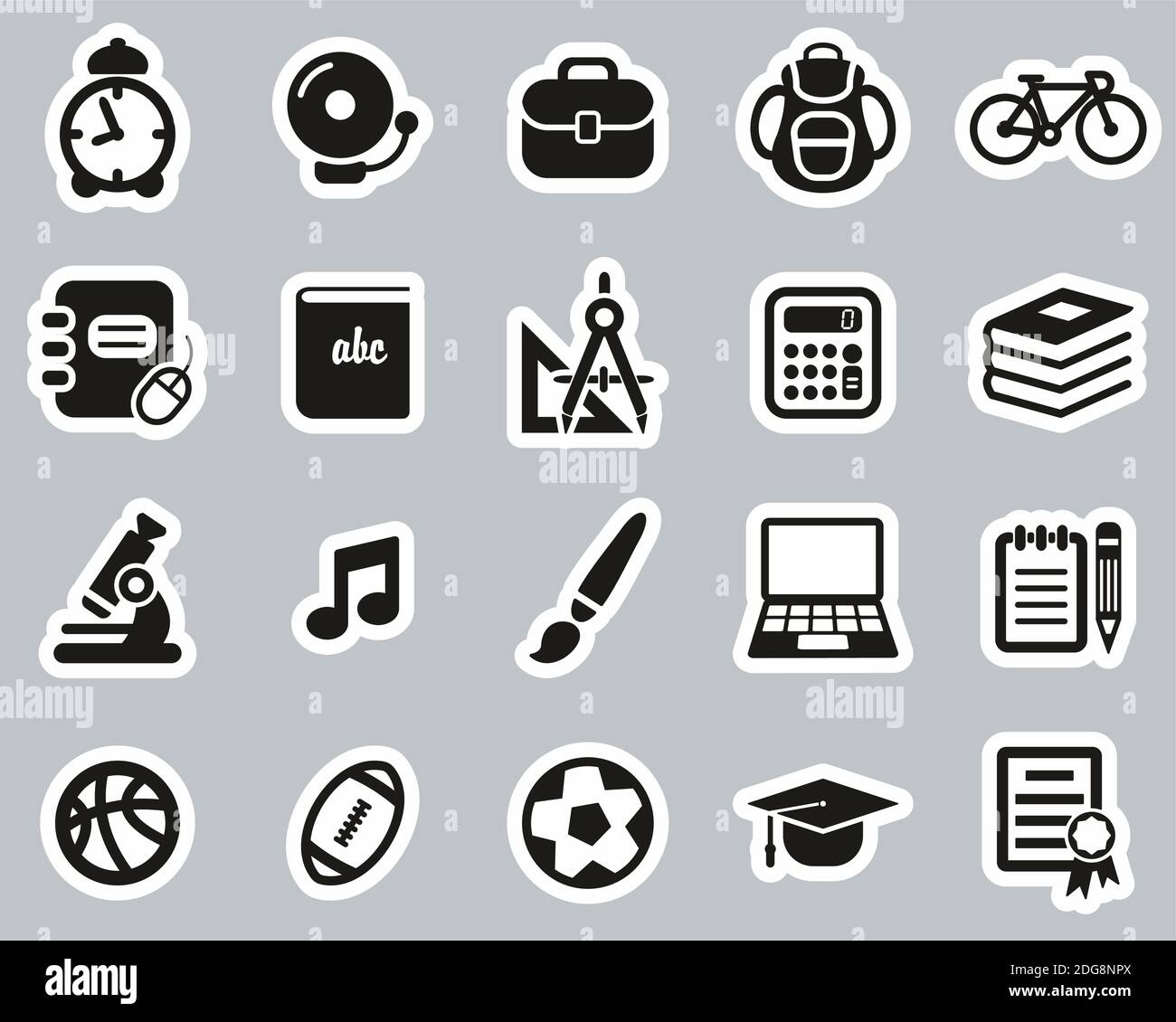University Or College Icons Black & White Sticker Set Big Stock Vector ...