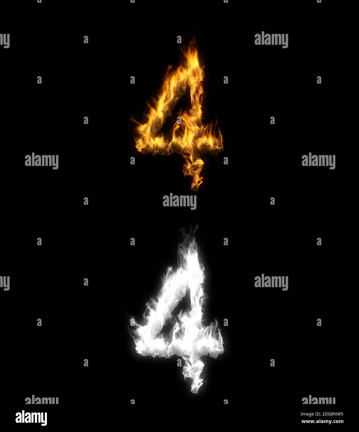 3D illustration of the number four on fire with alpha layer Stock Photo ...