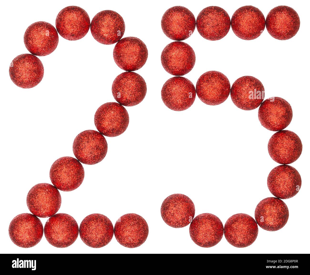 Numeral 25, twenty five, from decorative balls, isolated on white ...