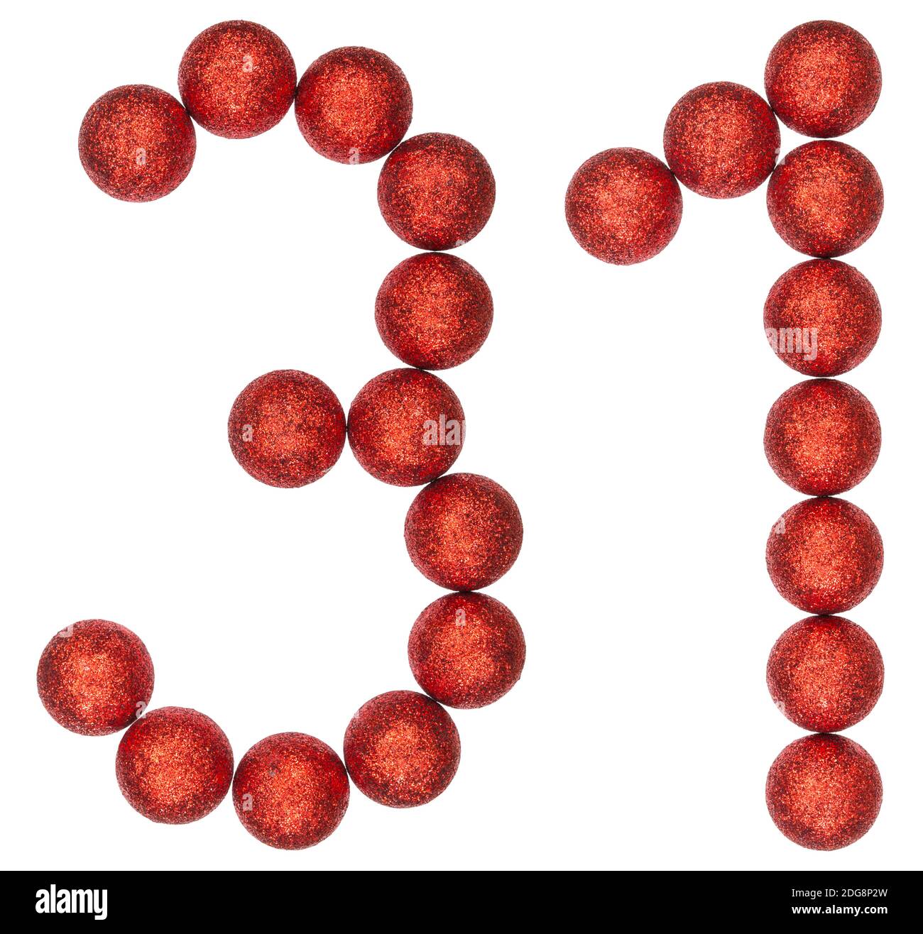 Numeral 31, thirty one, from decorative balls, isolated on white ...