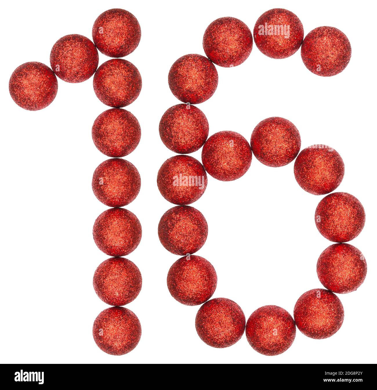 Numeral 16, sixteen, from decorative balls, isolated on white ...